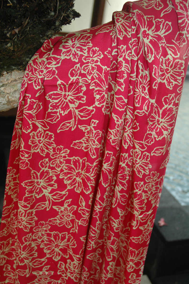 Pure Silk Cerise Lotus Flower Batik Sarong/Wrap – The Crockery Barn ...